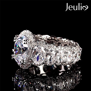Jeulia 8.2 Carat Halo Rings for Women Sterling Silver Oval Cut Cubic Zirconia Wedding Rings CZ Solitaire Engagement Rings Romantic Jewelry Gift (5.5)