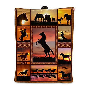 Horse Blanket Animal Print Throw Blanket, Soft Cozy Blanket Fleece Blanket Couch Blanket Bed Throw TV Blanket Horse Lovers Gifts for Girls Women Men - 40"x50"(Child)