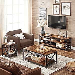 VASAGLE Coffee Table, Cocktail Table with Storage Shelf and X-Shape Steel Frame, Industrial Farmhouse Style, 39.4 x 21.7 x 17.7 Inches, Rustic Brown and Black ULCT200B01V1