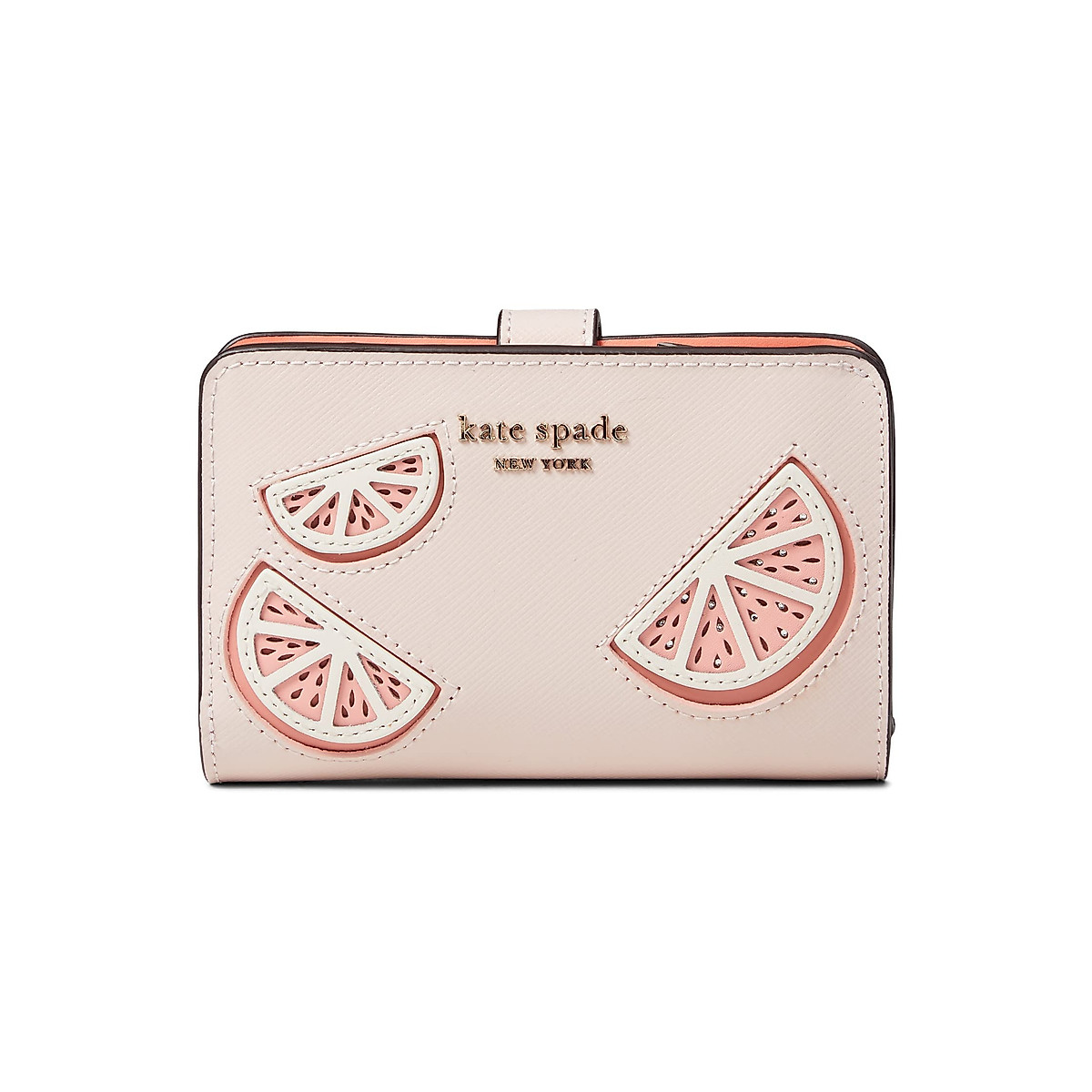 Kate Spade New York Tini Embellished Saffiano Leather Compact Wallet Pale Dogwood One Size