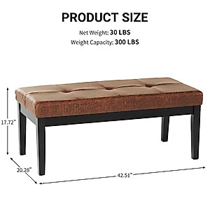 Busaurus Leather Bedroom Bench End of Bed, Modern Upholstered Bedroom Ottoman Bench Footrest Stool, 42" Padded Entryway Bench Seat for Living Room Dining Room Hallway Under Window, Brown