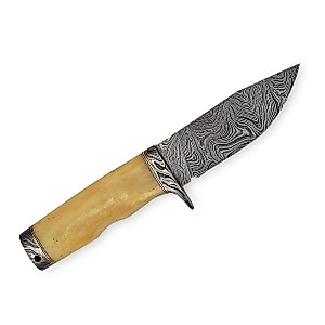 SFG - 9" Fixed Blade Hunting Bowie Knife, Damascus Steel Blade, Non-Slip Buffalo Bone Handle, Hunting, Camping, Backpacking, Fishing, Christmas Gift Item For Men