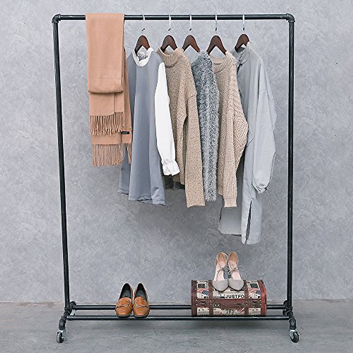 MBQQ Industrial Pipe Clothing Racks on Wheels,Heavy Duty Garment Racks Commercial Grade,Vintage Rolling Ballet Rack Clothes Display Rack Retail Display