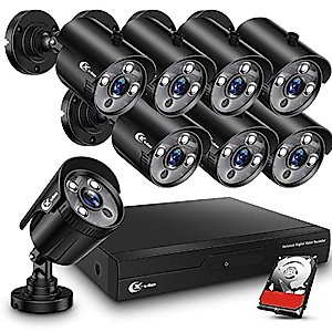 XVIM 8CH 1080P Wired Security Camera System with 1TB Hard Drive, 8pcs HD Outdoor Home Surveillance Cameras Night Vision Remote Access Motion Alert