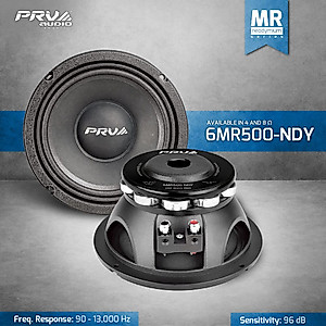 PRV AUDIO 6.5 Inch Midrange Speaker 6MR500-NDY-4 500 Watts 4 Ohm Neodymium Magnet, High Output loudspeaker for Car Audio & Motorcycle (Single)