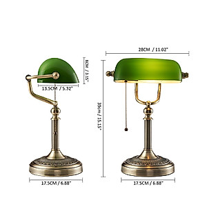Newrays Green Glass Bankers Desk Lamp with Pull Chain Switch Plug in Fixture
