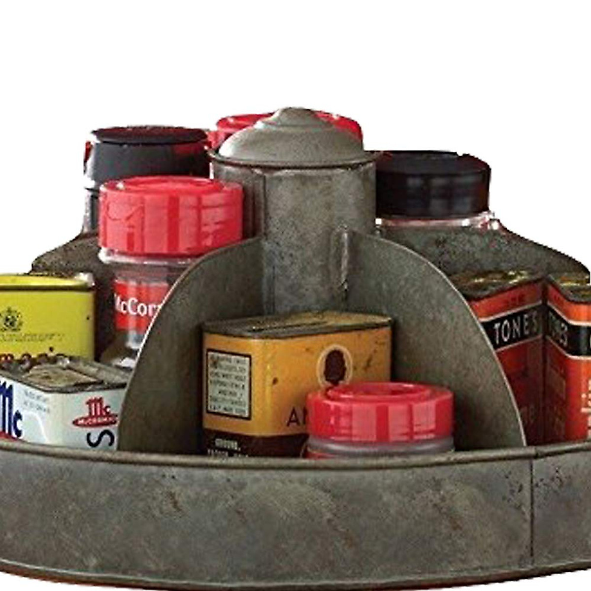 Benjara Galvanized Lazy Susan Organizer with Pockets, Gray