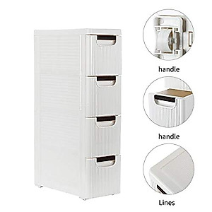 KOIECETA 4-Tire Rolling Cart Organizer Unit with Wheels Narrow Slim Container Storage Cabinet for Bathroom Bedroom