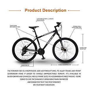 5Seconds Hybrid Bicycle Foraker 300 | Mountain Bike for Men, Women | 21-Speed, Lightweight Aluminum Frame, Adult Bike with Trigger Shifters and Mechanical Disc Brakes, Front Suspension MTB (Black)