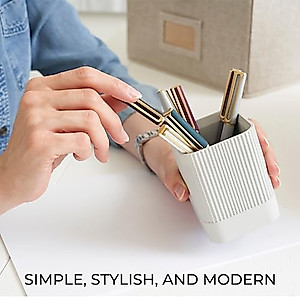 Aesthetic Pen Holder For Your Desk - The Perfect Modern Concrete Pencil Holder Easily Organizes All Pens and Desk Accessories - A Cute Natural Design And Must Have Pen Cup For Your Office Decor