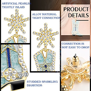 4 Pairs Beaded Boot Earrings Cowgirl Cowboy Earrings Country Y2k Western Jewelry Rhinestone Beads Shoes Dangle Drop Earrings for Women Halloween Party(Snowflower)