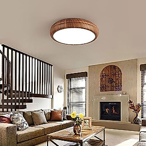 POLITAMP Modern Flush Mount Ceiling Light Fixture 12 Inch LED Light Fixtures, 18W Minimalist Round Shaped Wood Grain Ceiling Lamp 4000K, Not Dimmable