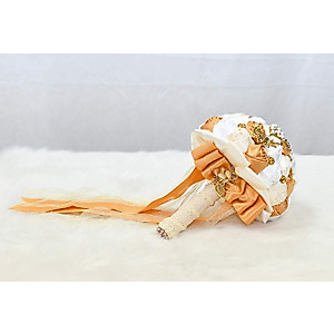 Abbie Home Advanced Customization Romantic Bride Wedding Holding Toss Bouquet Creamy White Rose Brooch with Pearls and Rhinestone Decorative brooches Accessories-(Champagne + White + Ivory)