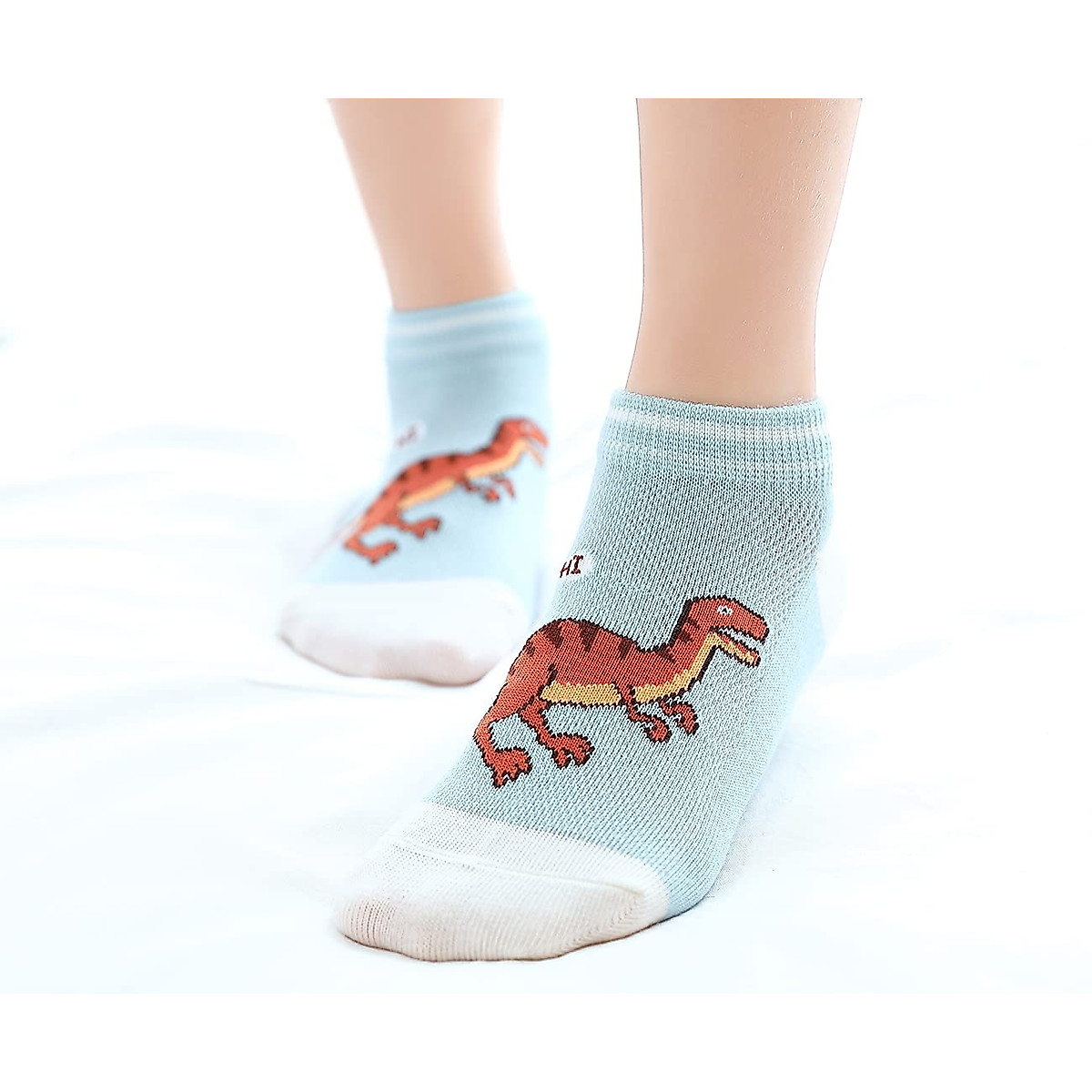 CHUNG Boys Cotton Ankle Socks 5/10 Pack Low Cut Dinosaur Mesh 2-9Y Light Weight Back School Running Sports Casual (2-4Y, 10pk Dino022)