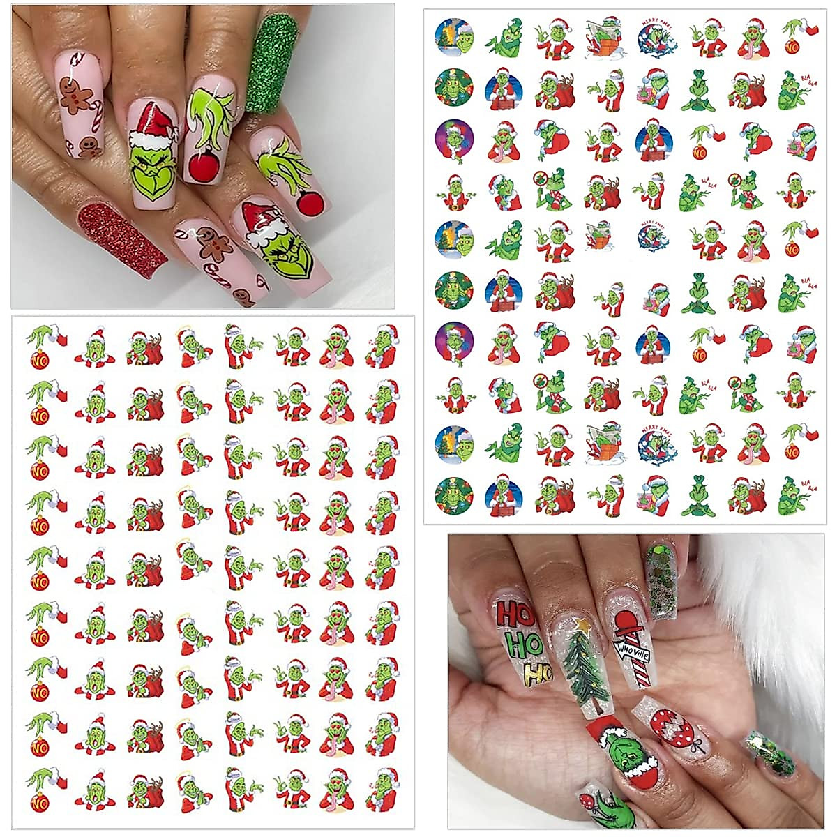 10 Sheets 3D Christmas Nail Art Stickers Self-Adhesive Winter Nail Art Supplies Winter Snowflake Nail Decals Elk Santa Claus Nail Design Stickers for Women Xmas Nail Decoration Charms