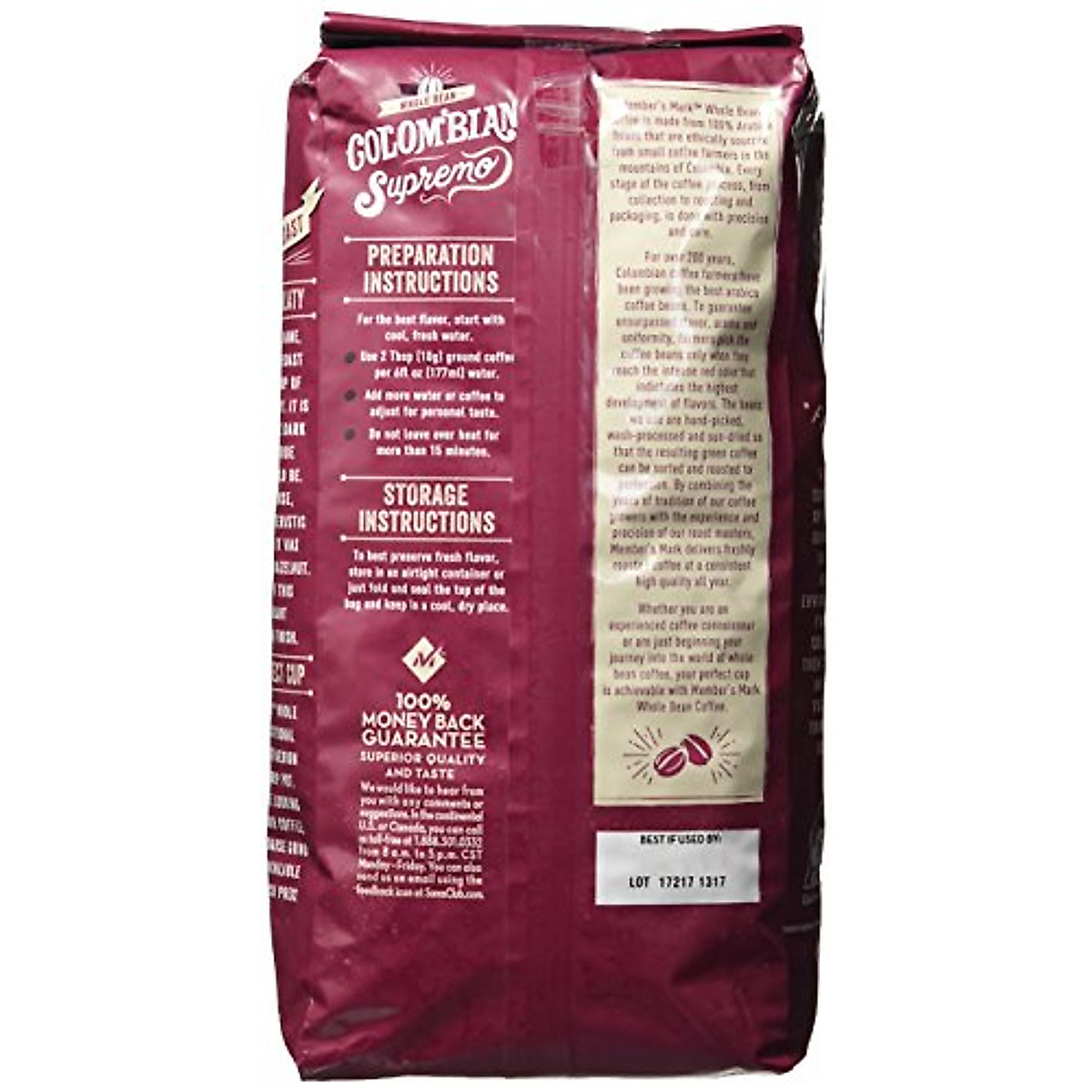 Member's Mark Colombian Supremo Whole Bean Coffee (40 OZ), Sweet Chocolate & Hazelnut Notes, 40 oz, Medium Dark Roast