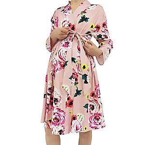 SUFEINI Maternity Robes and Matching Swaddle Blanket Set, Women Mommy Postpartum Robe Hospital Labor and Delivery Gown