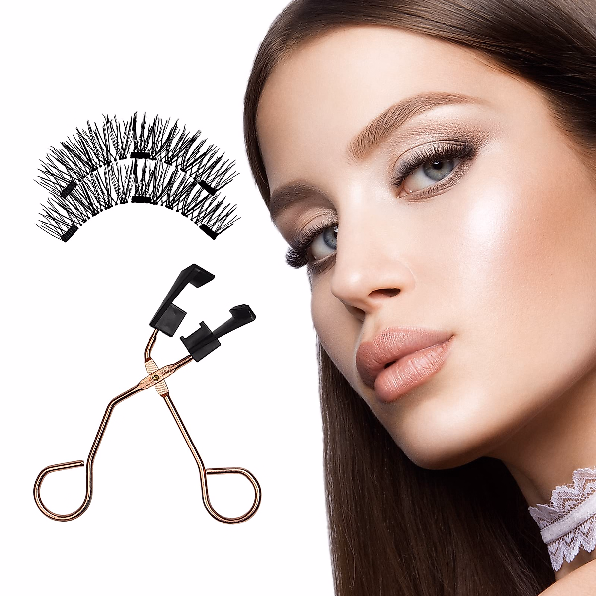Magnetic Eyelashes without Eyeliner, 3 Pairs Natural Looking Magnetic Lashes without Eyeliner, 3D Effect Reusable Waterproof Fake Eyelashes with Tweezers, Easy to Wear, No Glue Needed