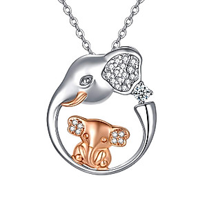 AOBOCO Elephant Jewelry Gifts for Women Sterling Silver Elephant Family Necklace for Mom Daughter Wife Grandma