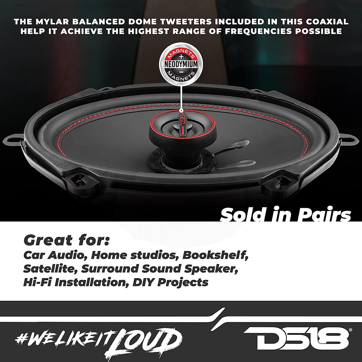 DS18 G5.7Xi GEN-X 5x7 2-Way Coaxial Speakers 150 Watts Max Power 4-Ohm - Full Range Speaker with Dome Tweeter Great for Car Stereo Sound System - 2 Speakers