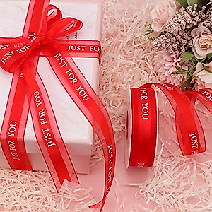 2 Rolls White Red Chiffon Ribbon, Printed Just for You Ribbon for Gift Wrapping, Wedding, Valentines Day, 22 Yards Organza Ribbon for DIY Crafts, Easter Decor