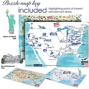 Puzzles for Adults 1000 Pieces - Illustrated US Map Puzzle - United States USA 1000 Piece Puzzle for Adults and Kids Puzzles - 100% Recycled Cardboard by bopster
