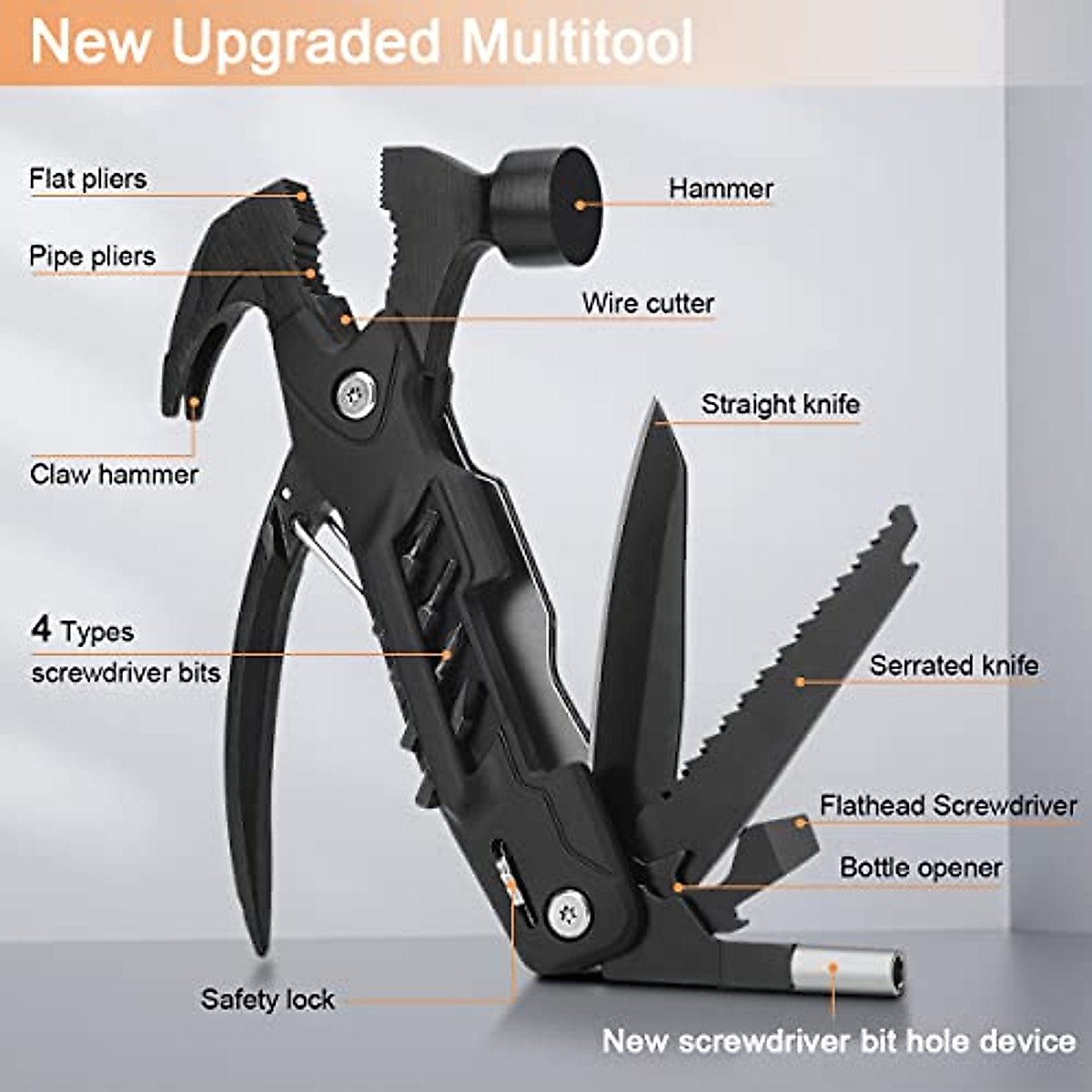 Hammer Multitool Snowflake Multitool Wrench Father's Day Gifts, Camping Hammer with Outdoor Survival Multi Tool and Carabiner, Birthday Gifts for Dad, Grandpa, Husband