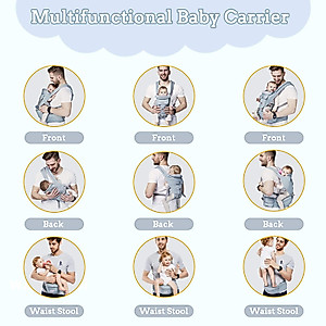 FRUITEAM 6-in-1 Baby Carrier with Waist Stool/Hip Seat for Breastfeeding, One Size Fits All - Adapt to Newborn, Infant & Toddler (Blue)