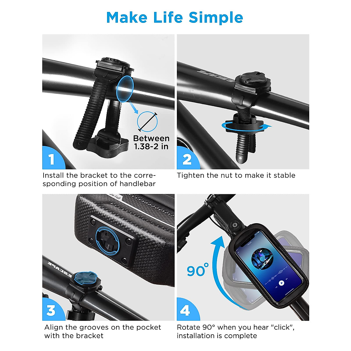 whale fall Newest Portable Bike Bag, Bike Phone Mount, Bike Accessories, Phone Holder for Bike, Sturdy/Waterproof, Germany Bayer 0.25mm TPU, 4” - 6.9” Cellphone, Black, X1 Pro