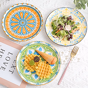 AHX Plate Set 8 Inch - Salad Plates | Dessert Appetizer Plates Colorful - Porcelain Lunch Plates - Set of 6 - Dishwasher and Microwave Safe