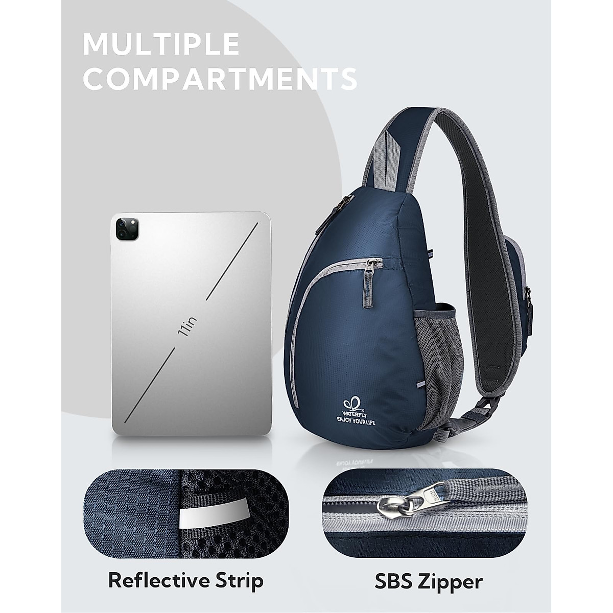 WATERFLY Crossbody Sling Bag Small Water Resistant Backpack Lightweight Shoulder Chest Daypack for Men Women Hiking Travel