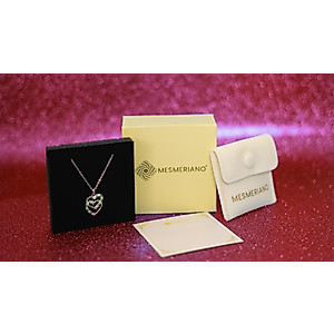 Mesmeriano Birthstone Necklace for Women Birthstone Jewelry for Mom Necklace with Heart Pendant 925 Sterling Silver Heart Necklace Gift for Women, Sterling Silver, Cubic Zirconia