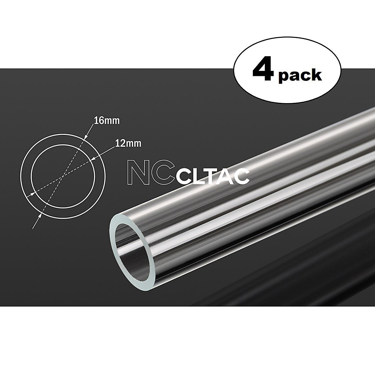 Bitspower None Chamfer Crystal Link Tube, 16mm OD, 1000mm, Clear, 4-Pack