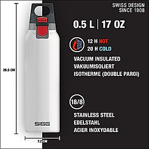 SIGG - Insulated Water Bottle White - Thermo Flask Hot & Cold One with Tea Infuser - Leakproof. BPA Free - 18/8 Stainless Steel - 17 Oz