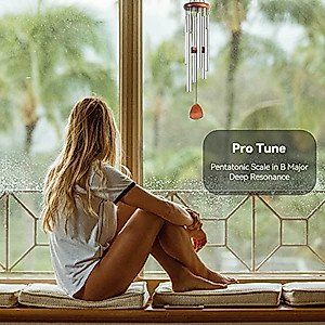 Litu Wind Chimes for Outside with Wood Wind Catcher, 37 Inches Large Aluminum Windchimes Outdoors for Patio Decoration & Zen Atmosphere, Great as a Gift for Family & Relative(Silver)