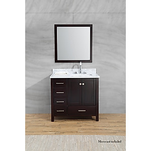 ARIEL Cambridge A037SRCWRVOESP 37” Inch Single Right Offset Rectangular Sink Solid Wood Espresso Bathroom Vanity with 1.5" Inch Edge White Carrara Marble Countertop