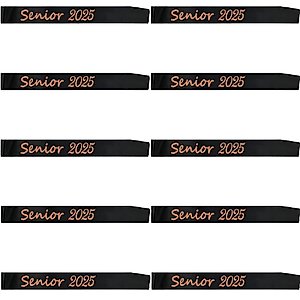 SWYOUN 10PCS Glitter Senior 2025 Satin Sash Cheerleader Sash Graduation Party Supplies Class Of 2025 Celebration Party Decoration(Rose Orange)