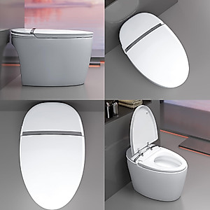Smart Toilet with Off-seat Auto Flush, Foot Sensor Flush, Power Outage Flush, Mini Intelligent Smart Toilet with Heated Seat, LED Night Light, Side Button, Easy to Use.