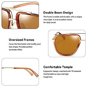 Dollger Oversized Square Aviator Sunglasses for Men Women Retro Pilot Shades Brown Frame Champagne Lens