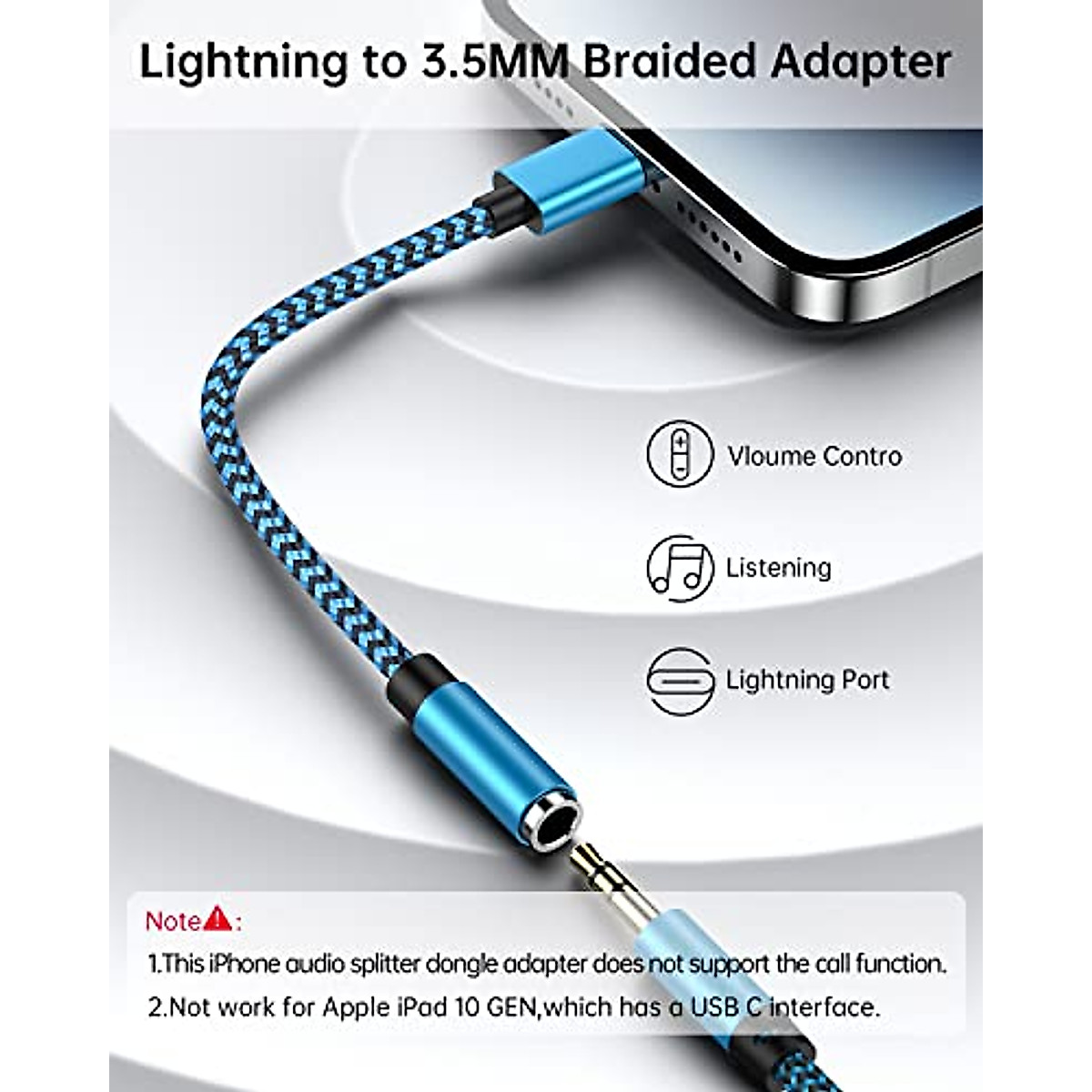 iPhone Headphone Adapter, 2Pack Apple Dongle Lightning to 3.5mm Jack Converter Braided Audio Aux Cord Earbuds Splitter Adaptor Compatible with iPhone 14 13 12 11 Pro Max X XR XS SE 8 7 Plus iPad iPod