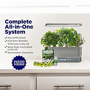 AeroGarden Harvest Elite Slim Indoor Garden Hydroponic System with LED Grow Light and Herb Kit, Holds up to 6 Pods, Platinum