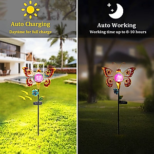 LIGHTSHINE Solar Garden Lights, Metal Butterfly Garden Yard Decor, Waterproof Yard Iron Art Garden Decorations, Outdoor Decor for Patio, Lawn and Pathway.