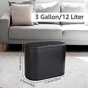 CYEAH Slim Bathroom Trash Can with Press Top Lid, 3.2 Gallon/12 Liter Bathroom Garbage Can, Black Small Trash Can with Lid for Bathroom, Kitchen, Living Room, Office and Narrow Spaces