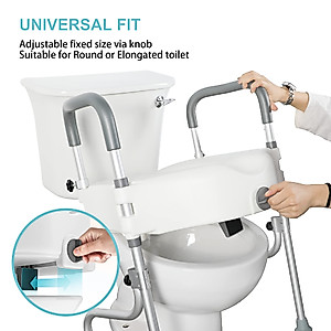 Raised Toilet Seat, Elevated Toilet Seat Riser with Handles Height Adjustable Legs for Elongated Standard Toilets 300 lbs Heavy Duty Bathroom Assist Safety Commode Frame White