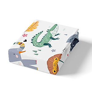 Kids Zoo Animal Duvet Cover Cute Wild Animals Bedding Set Cartoon Safari Wild Print Comforter Cover for Boys Girls Children Teens Bedroom Decor Exotic Natural Theme Bedspread Cover Full Size