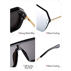 Weewooday 4 Pairs Siamese Sunglasses Mirror Flat Top Sunglasses Oversized Stylish Classic Rimless Sunglasses Eyewear for Women Men