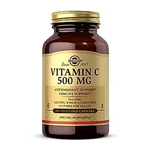 Solgar Vitamin C 500 mg, 100 Vegetable Capsules - Antioxidant & Immune Support - Overall Health - Supports Healthy Skin & Joints - Non GMO, Vegan, Gluten Free, Kosher - 100 Servings