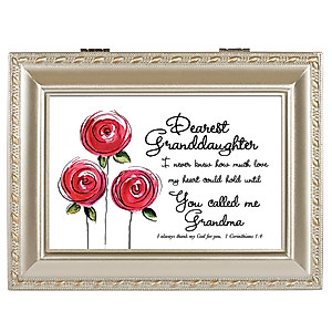 Cottage Garden Granddaughter You Called Me Grandma Silvertone Rope Trim Jewelry Music Box Plays Amazing Grace