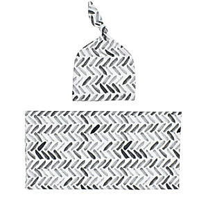 SB Goods Baby Swaddle Blanket Hat Set,Receiving Blanket 31" 31" for Newborns,Infants,and Toddlers,Perfect for Girls and Boys (Gray Stripes)