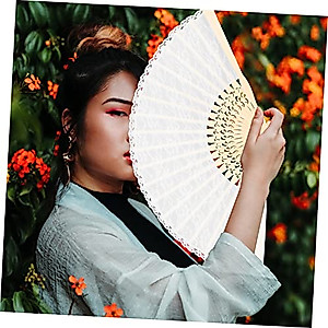 BESPORTBLE Lace Folding Fan Hand Held Fan Foldable Chinese Fan Retro Decor Pocket Paper Fan Wedding Party Fan Paper Fans Hand Fan Handhold Fan Hand Crank Cheongsam Fan Wood White Miss